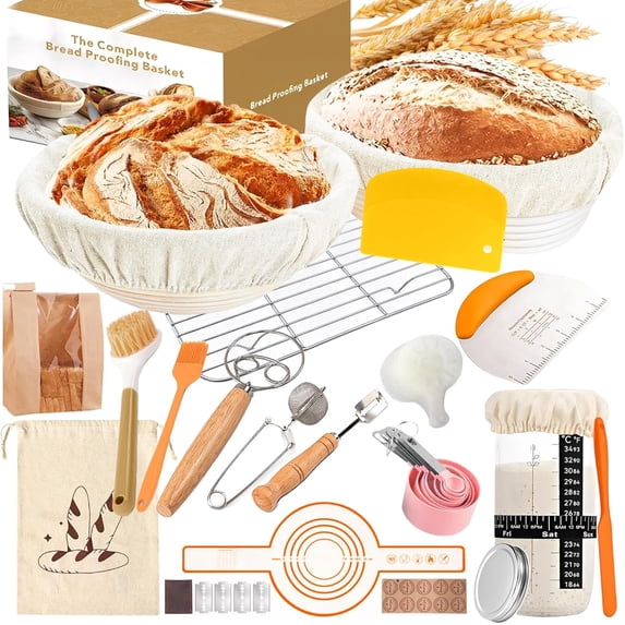 Complete Sourdough Baking Kit with Proofing Baskets, Starter Jar ...