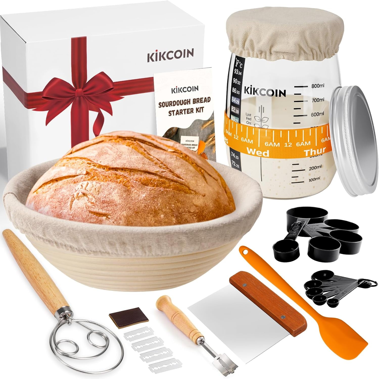 Complete Sourdough Starter Kit, Banneton Bread Proofing Basket Set ...