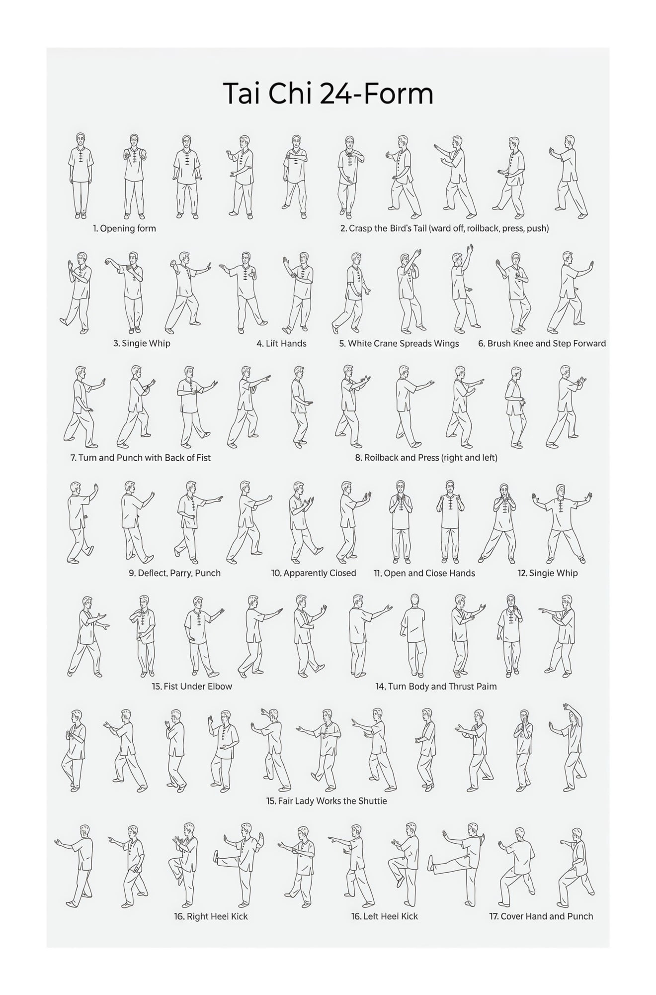 Complete Tai Chi Practice Poster Ten Essential Points Six Harmonies and ...