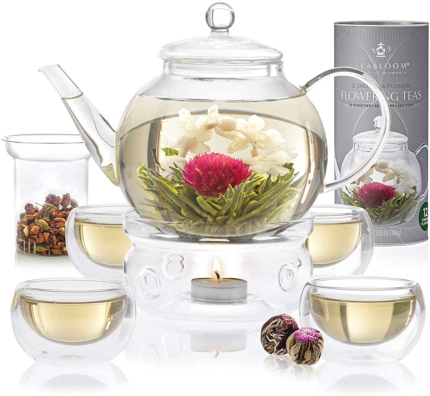 Complete Tea Set – Glass Teapot (40 oz), Loose Tea Glass Infuser, 4 ...