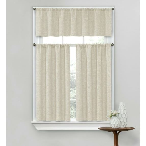 Complete Textured 3 Piece Café Kitchen Curtain Tier & Valance Set ...