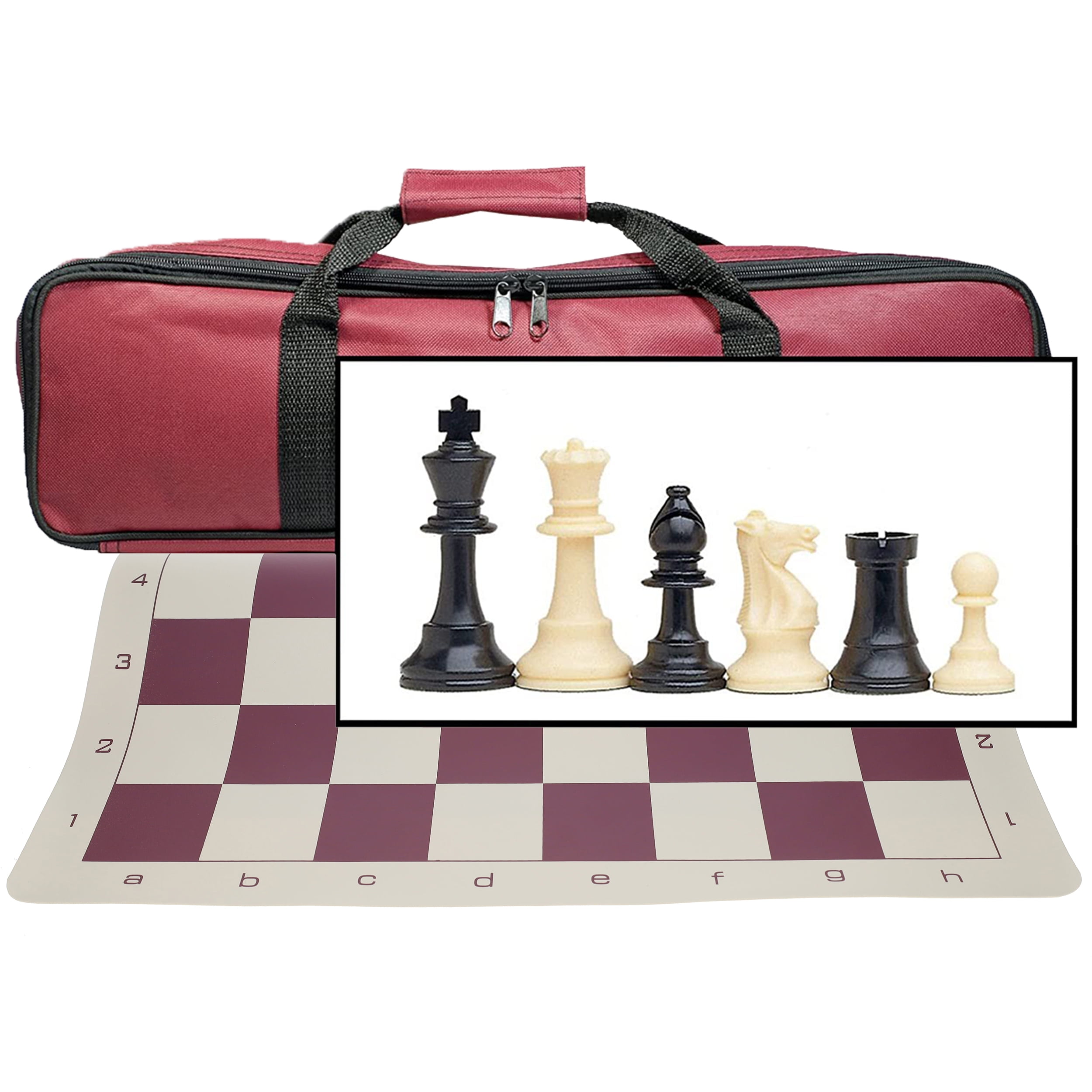 Complete Tournament Chess Set - Plastic Pieces - Roll-up Board - Canvas ...