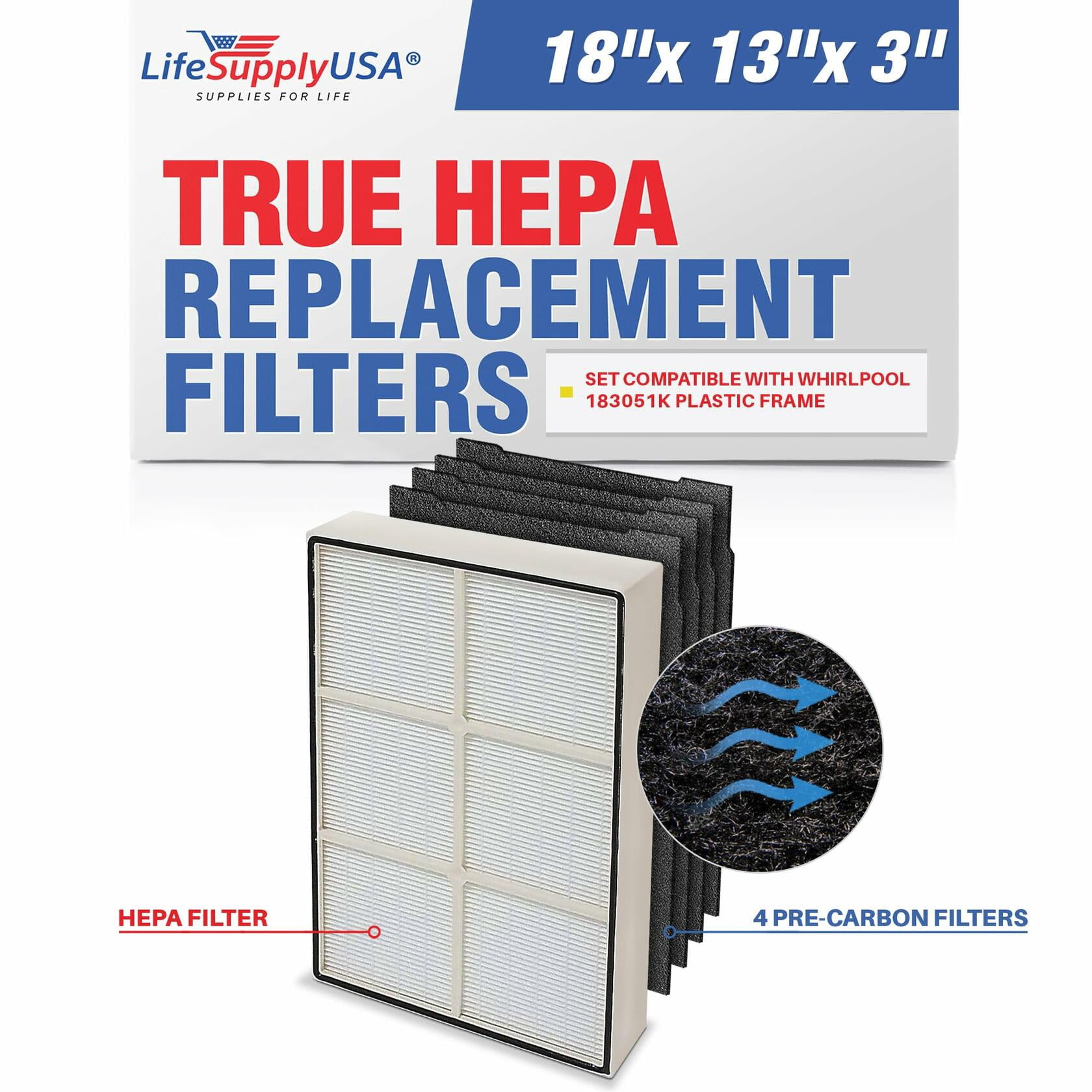 LifeSupplyUSA Complete Replacement Filter Set (1 True HEPA Air Cleaner ...