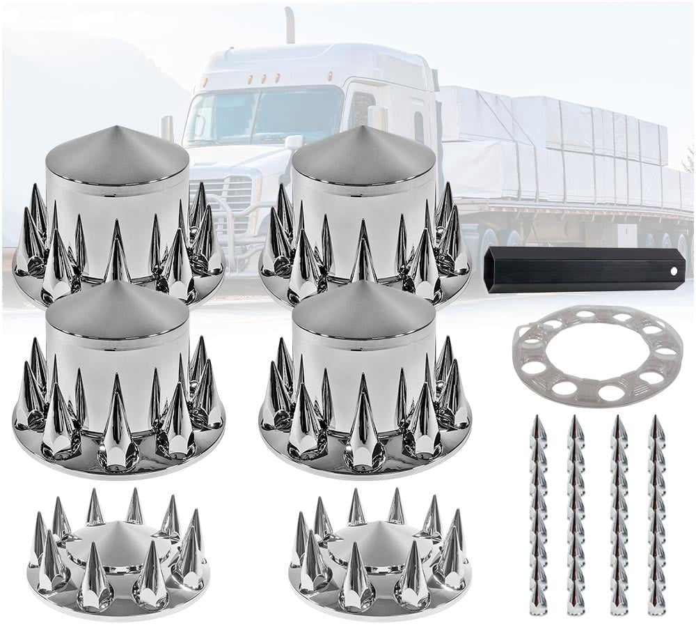 Complete Wheel Chrome Axle Cover Set - 33mm Spike Lug Wheel Nut Covers ...