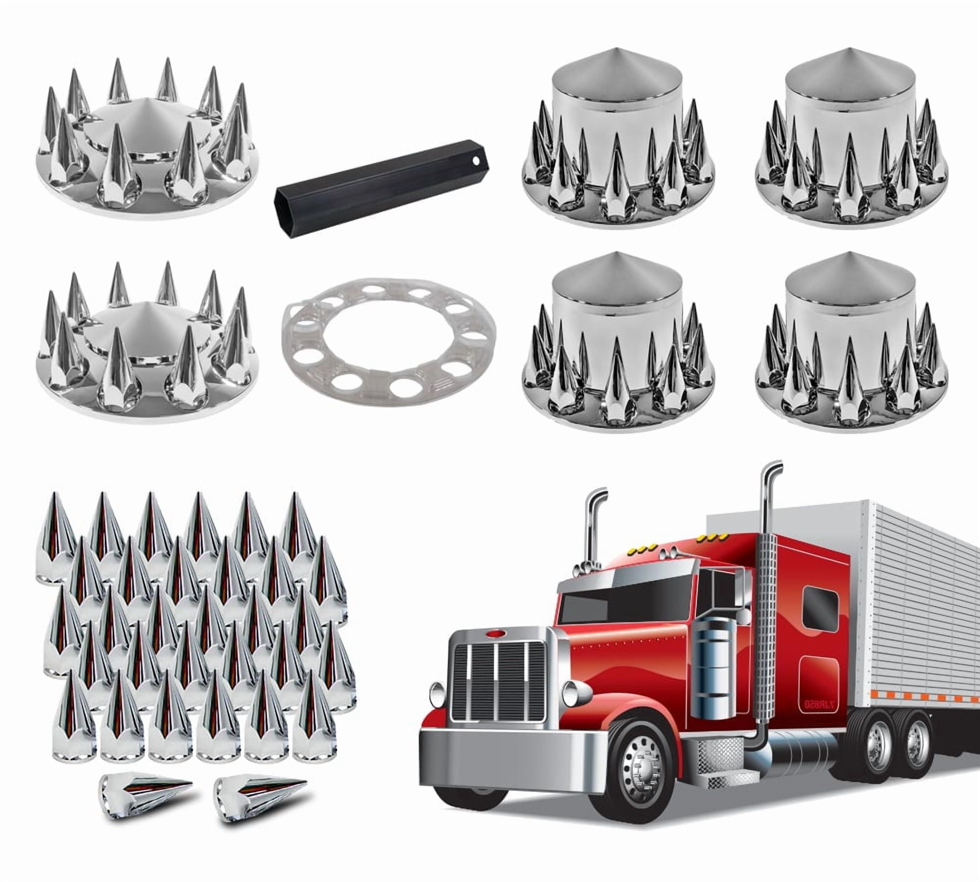 Complete Wheel Chrome Axle Cover Set - 33mm Spike Lug Wheel Nut Covers ...
