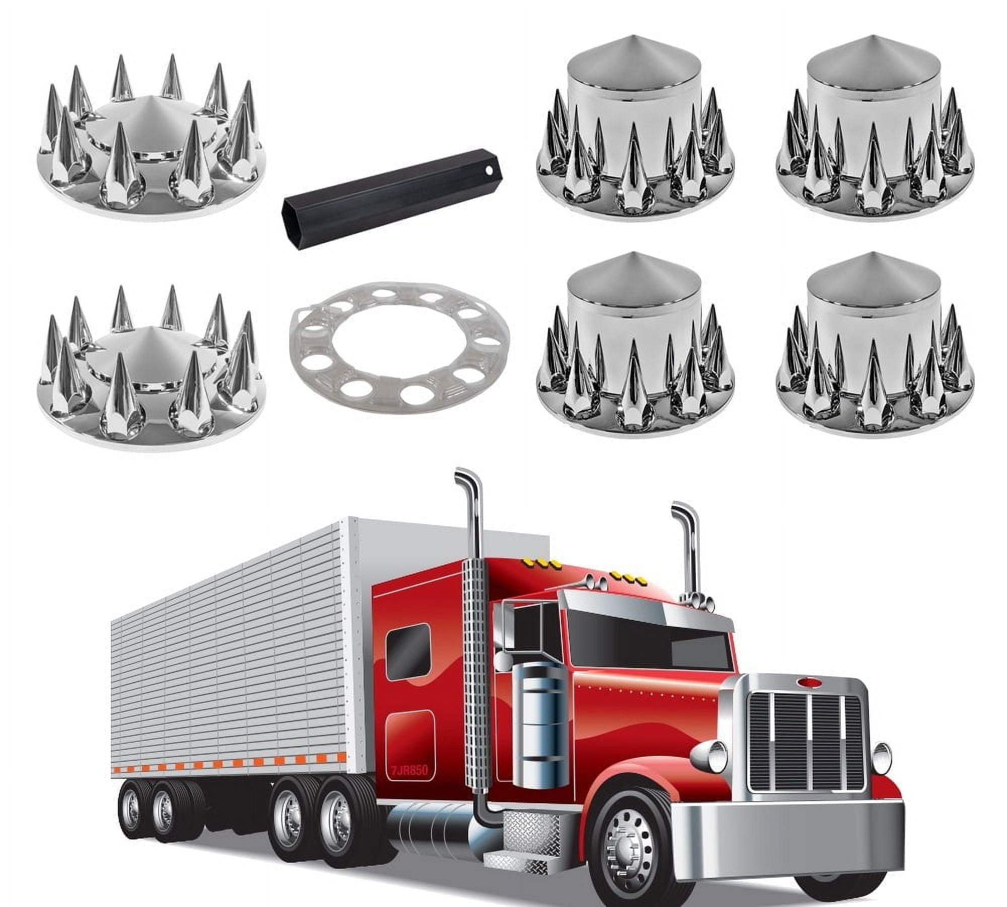 Complete Wheel Chrome Axle Cover Set - 33mm Spike Lug Wheel Nut Covers ...
