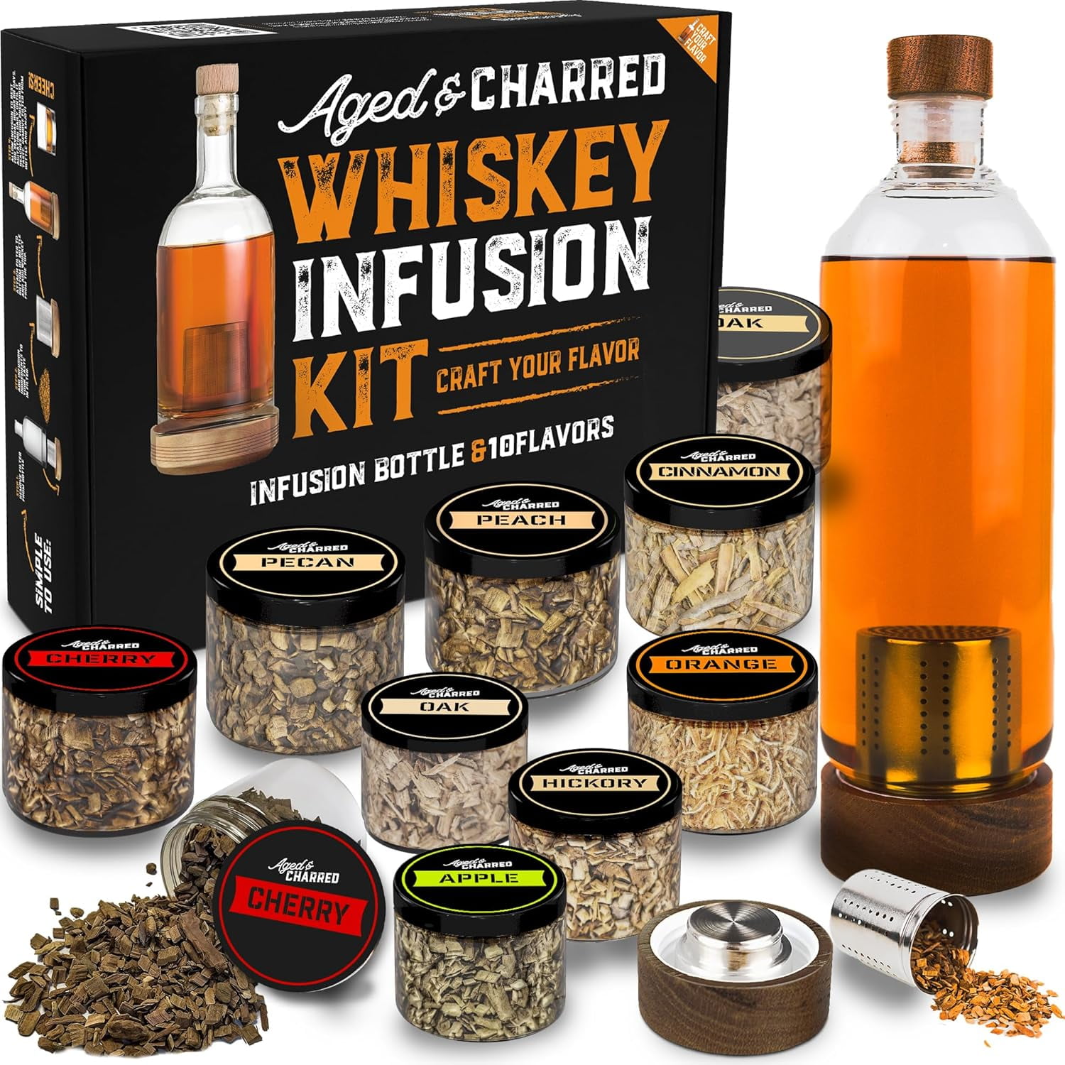 Complete Whiskey Infusion Kit (4 Wood Chips, Orange and Cinnamon Peels ...