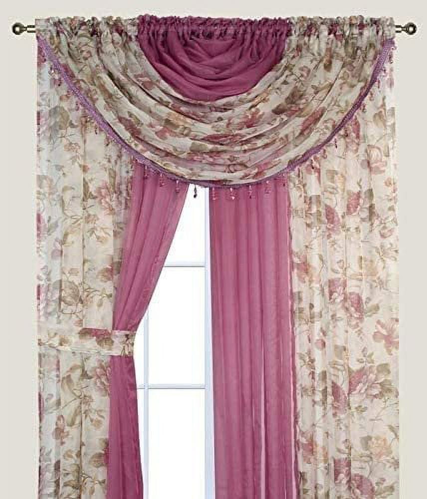 Complete Window Sheer Voile Curtain Panel Set with 4 Attached Panels ...