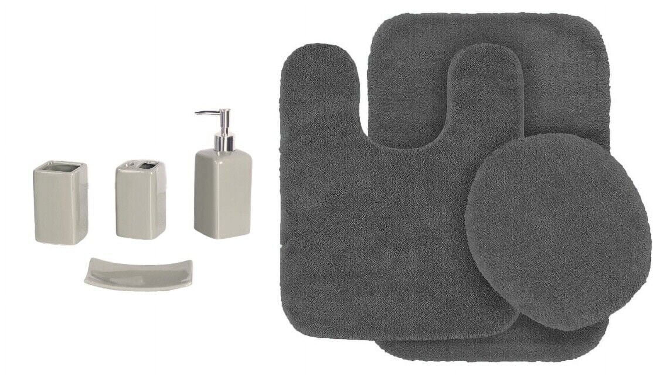 Complete bathroom set rug mat lid cover with 4 piece ceramic ...