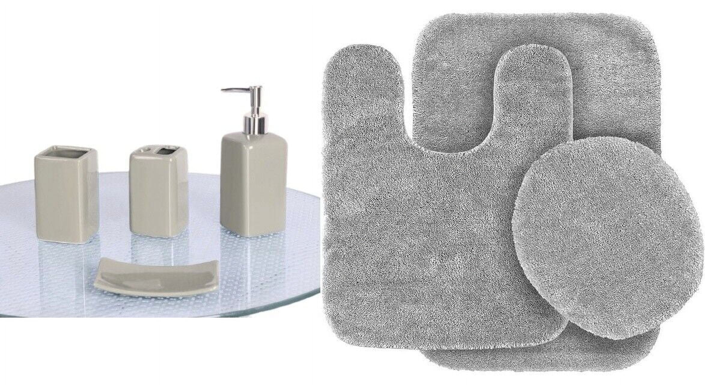 Complete bathroom set rug mat lid cover with 4 piece ceramic ...
