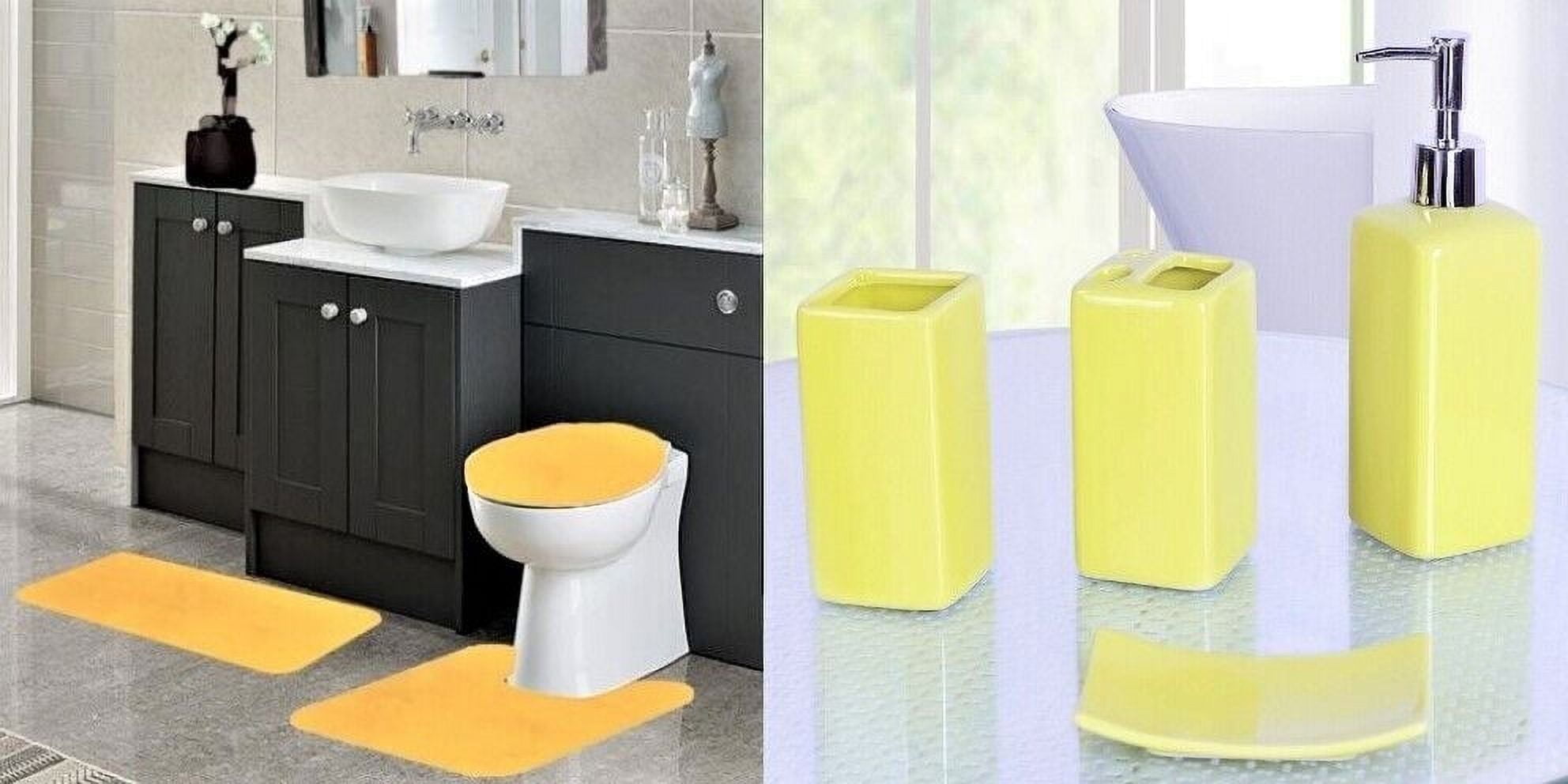 Complete bathroom set rug mat lid cover with 4 piece ceramic ...