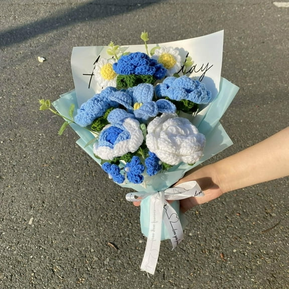 Crochet Flower Bouquet, Pink Handmade Knitted Flowers, Crochet Tulips ...