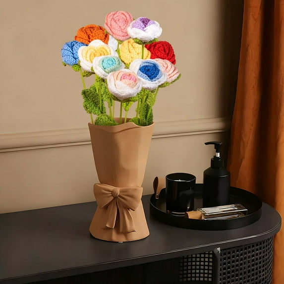 Completed Crochet Flowers Bouquet, Handmade Knitted Bouquet, Crochet ...