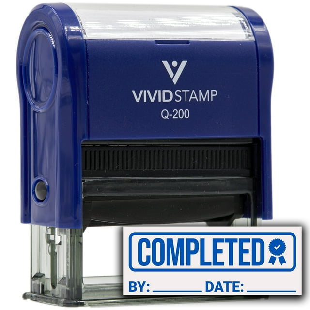 Completed With By Date Line (Rosette) Self Inking Rubber Stamp (Blue ...