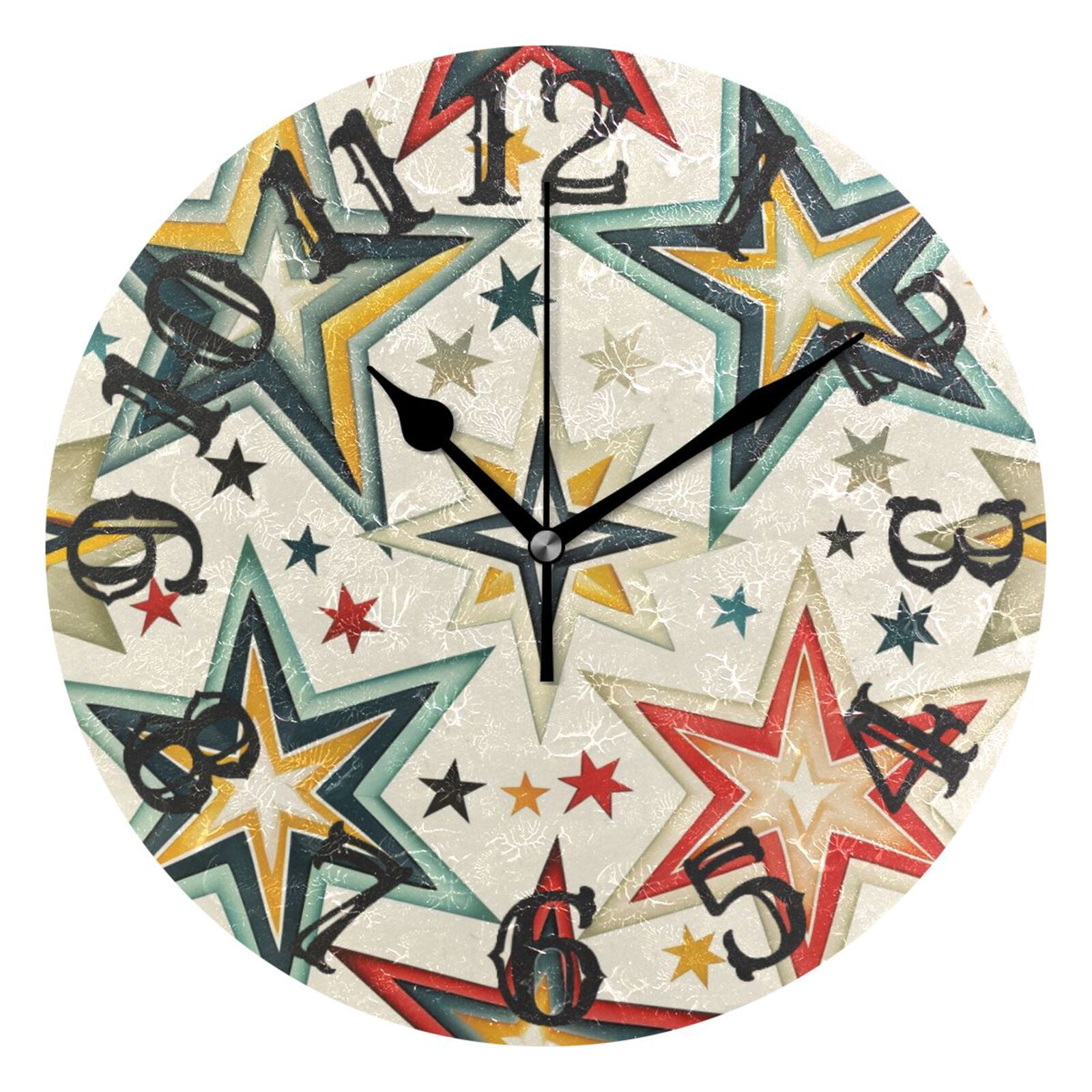 Complex Stars Wall Clock 10 inch Non-Ticking Easy to Read Decorative ...