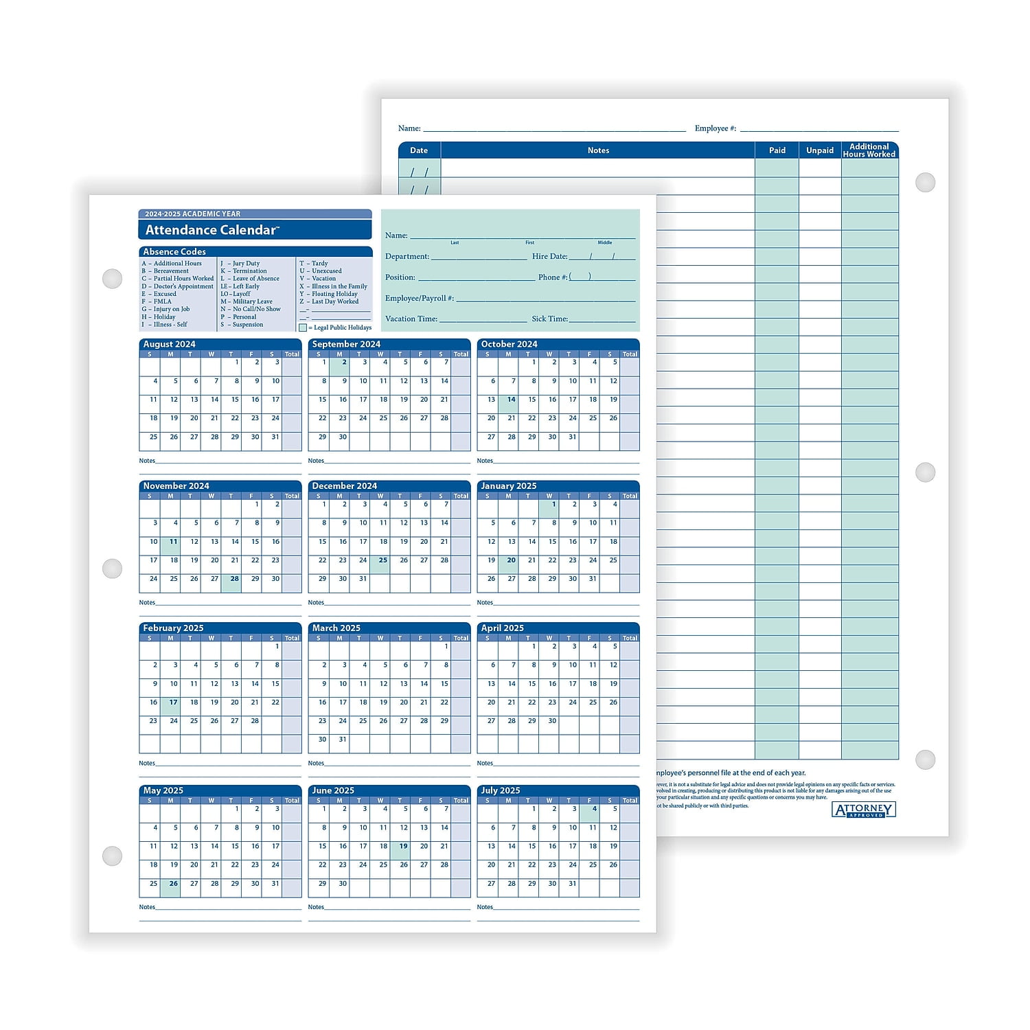 ComplyRight™ 2023-2024 Academic Attendance Calendar, 8 1/2" x 11", Pack ...