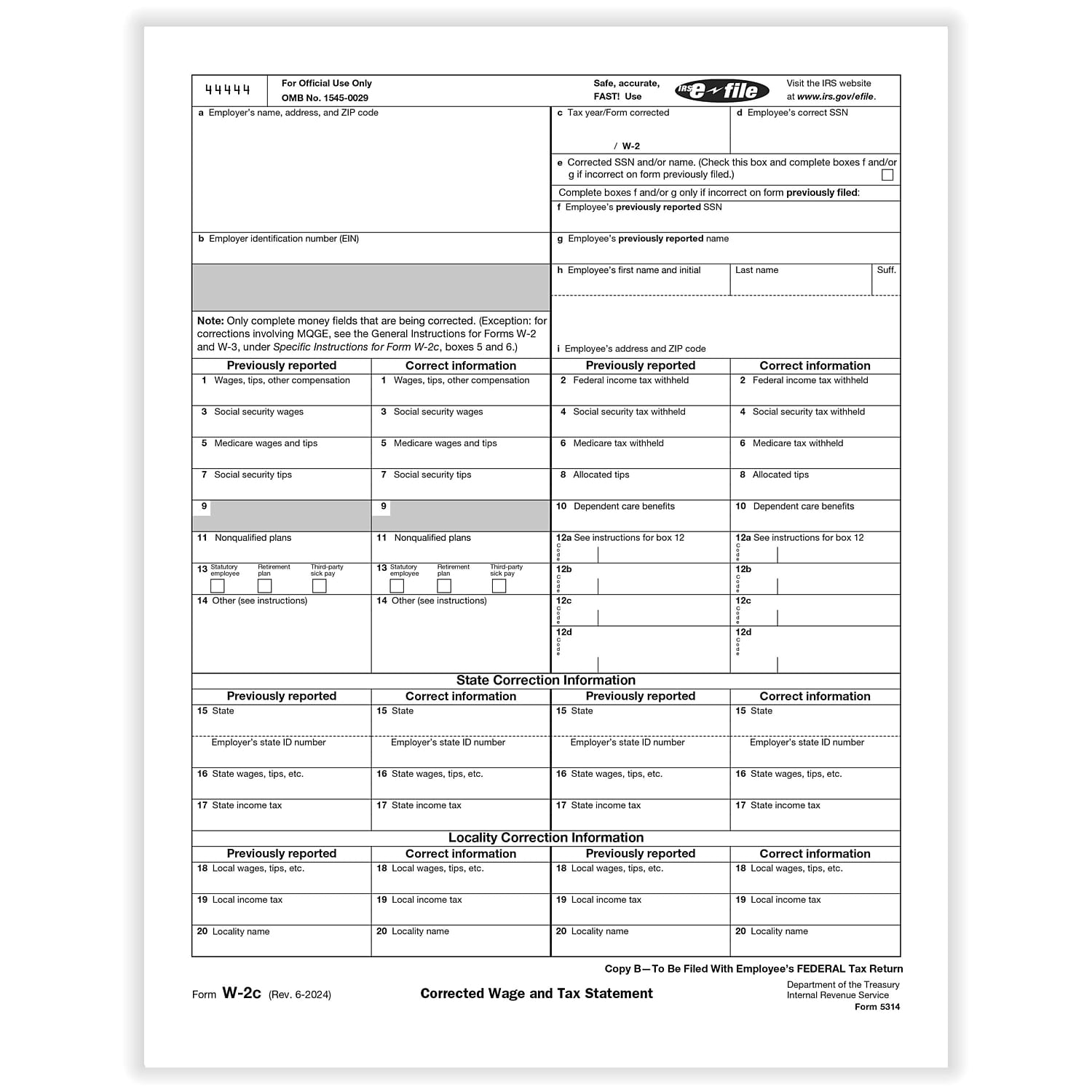 ComplyRight 2023 W-2C Employee Copy B Tax Form 50/Pack (531450 ...