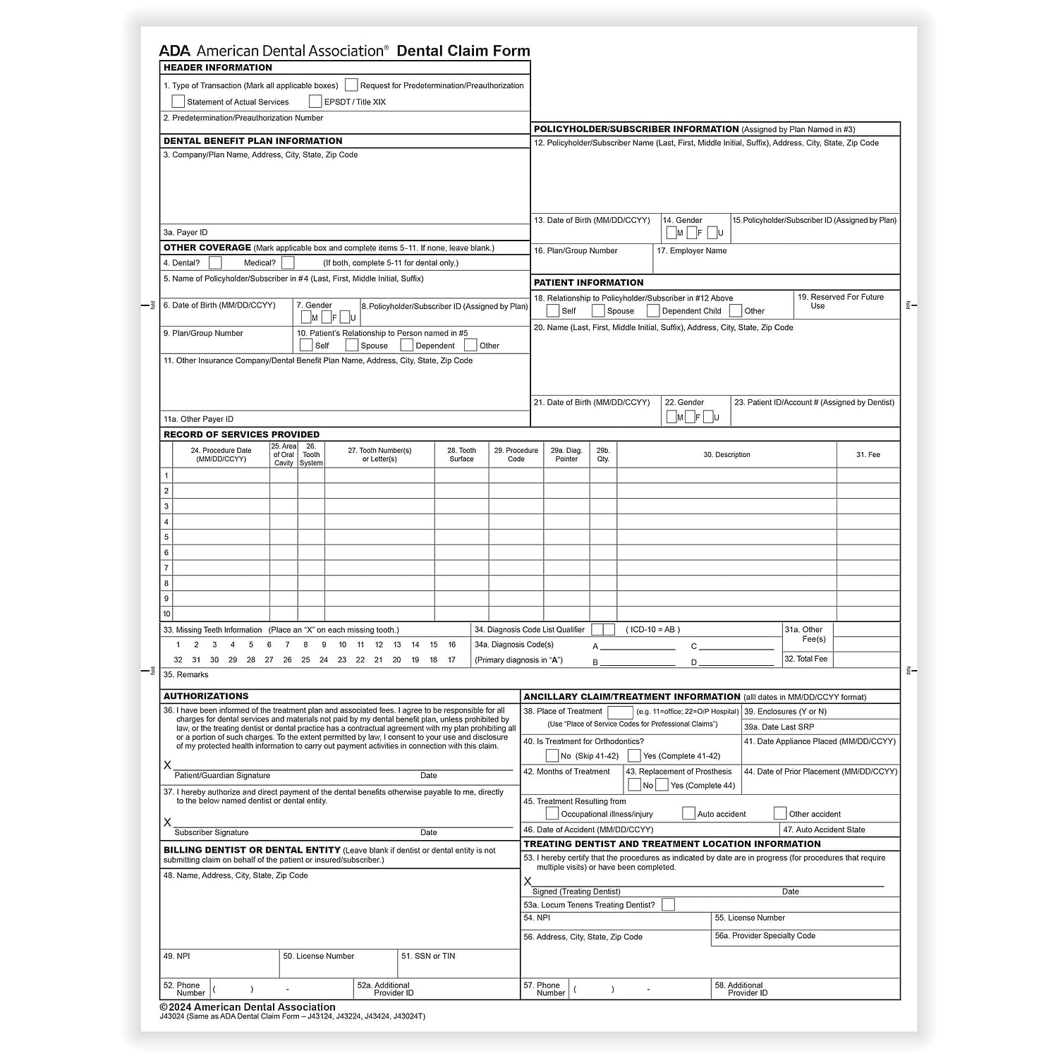 ComplyRight 2024 ADA Dental Claim Forms 1 000 Forms/Pack (202411 ...