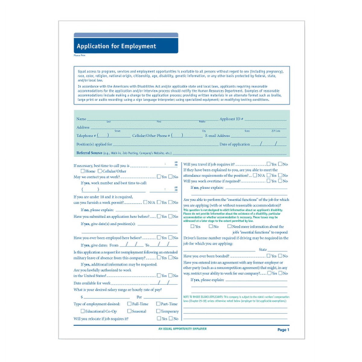ComplyRight 50-State Job Application (Long Form) Pack of 50 (A0019 ...