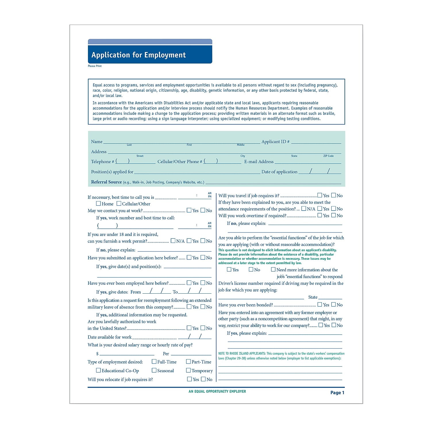 ComplyRight 50-State Job Application (Long Form) Pack of 50 (A0019 ...