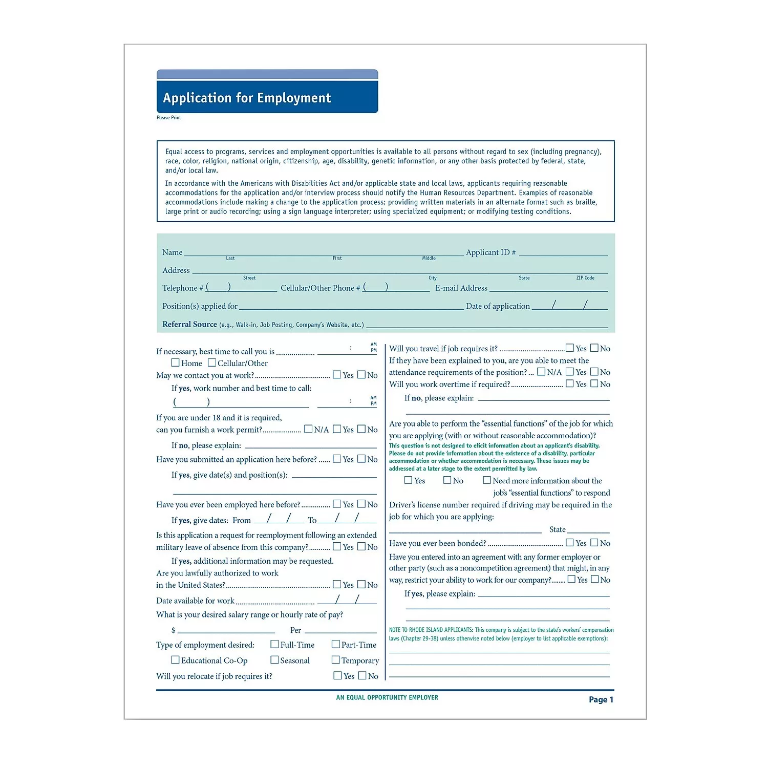 ComplyRight 50-State Job Application (Long Form) Pack of 50 (A0019 ...