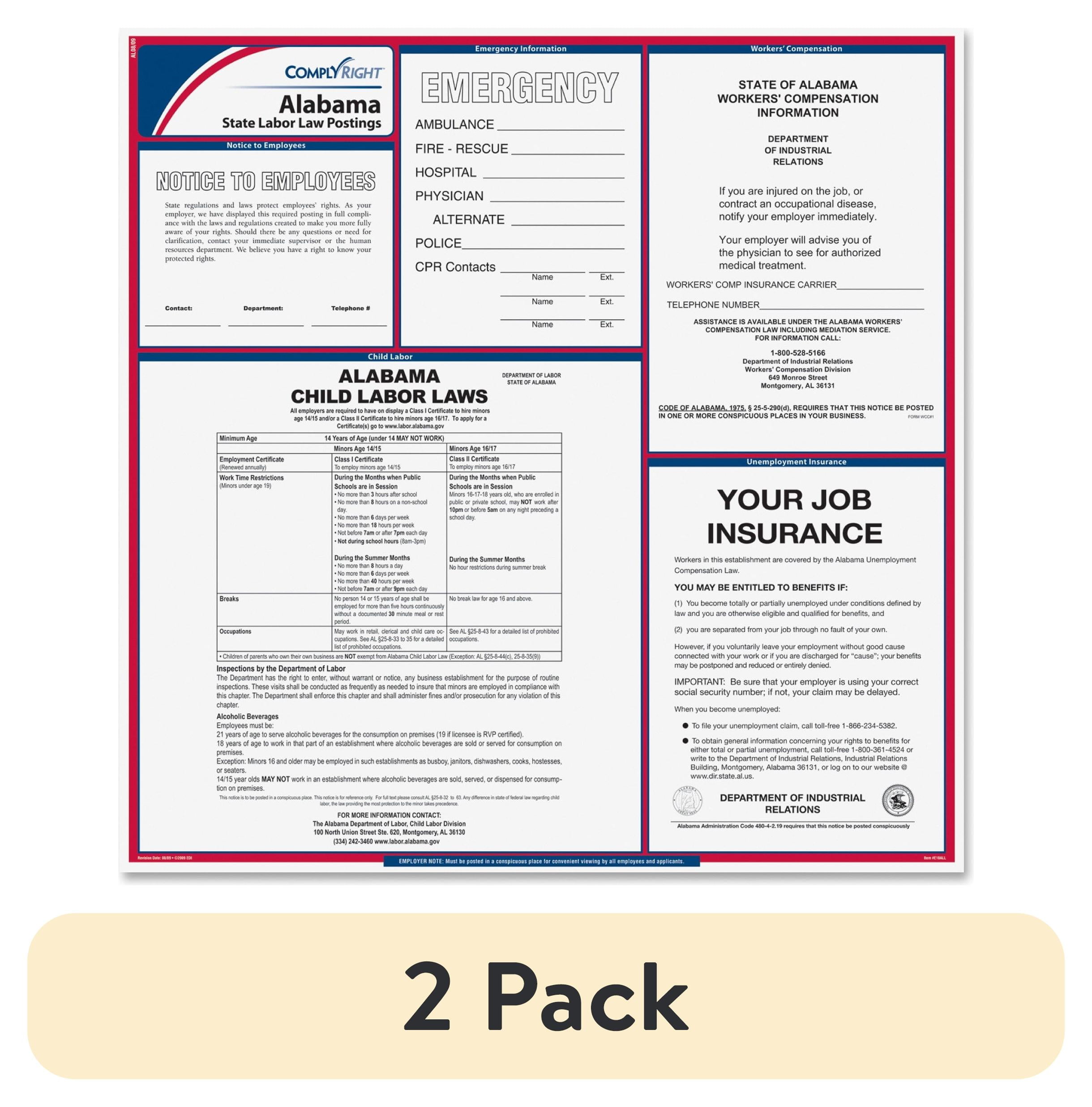 (2 pack) ComplyRight Alabama State Labor Law Poster (e10al) - Walmart.com