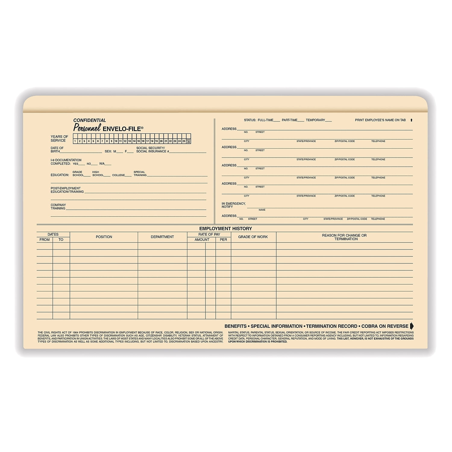 ComplyRight Confidential Personnel Envelo-File Legal Size 25/Pack ...