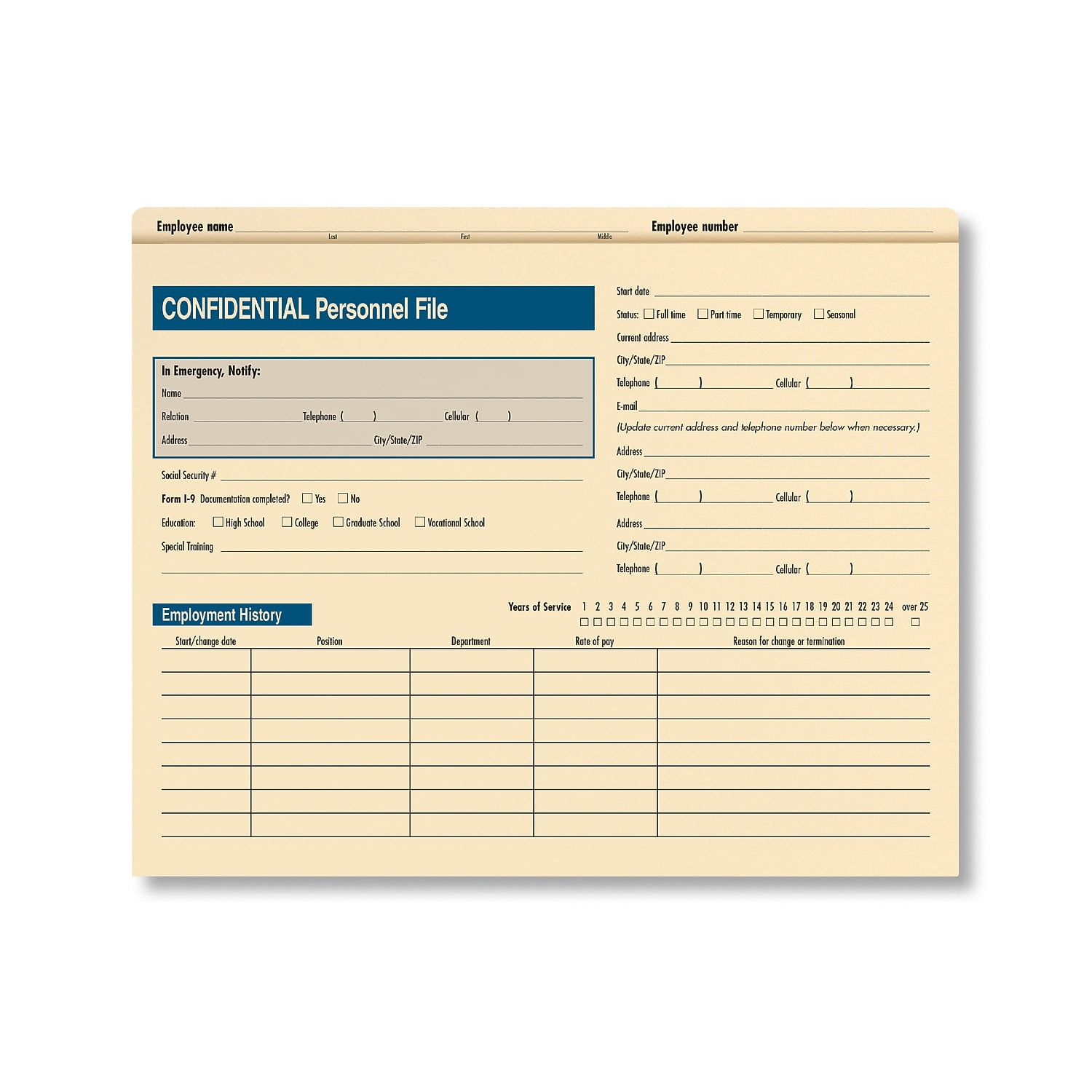 ComplyRight Confidential Personnel File Folder Pack of 25 (A221 ...
