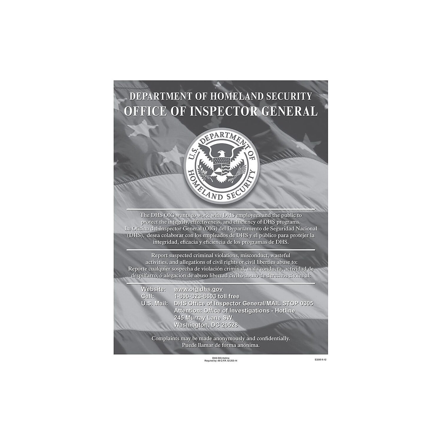 ComplyRight Department of Homeland Security Fraud Hotline Poster (E3260 ...