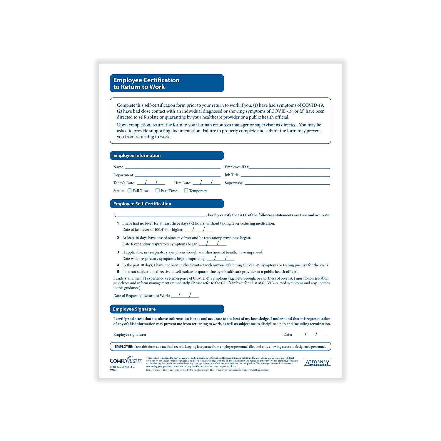 Self Certification Form Template