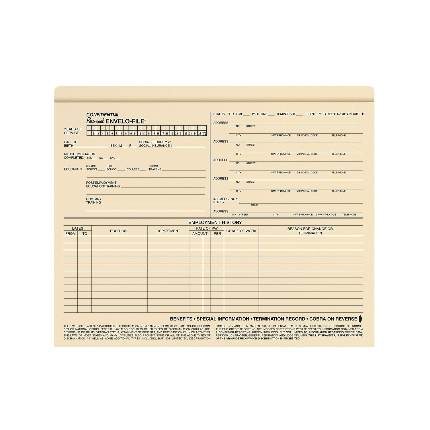 ComplyRight Employee Personnel Description Filing Envelopes, Pack of 25 ...