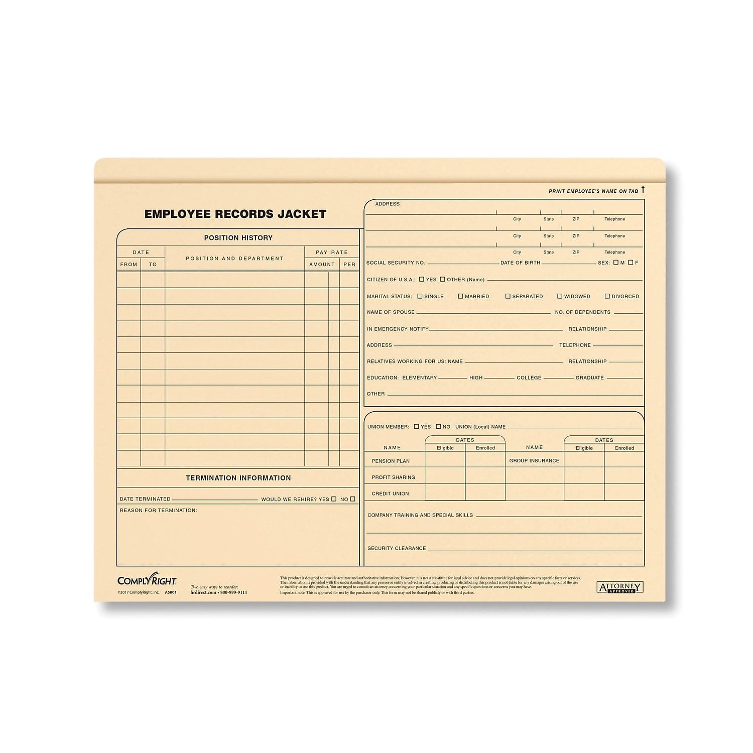 ComplyRight Employee Records Folder Letter Size Pack of 25 (A5001 ...