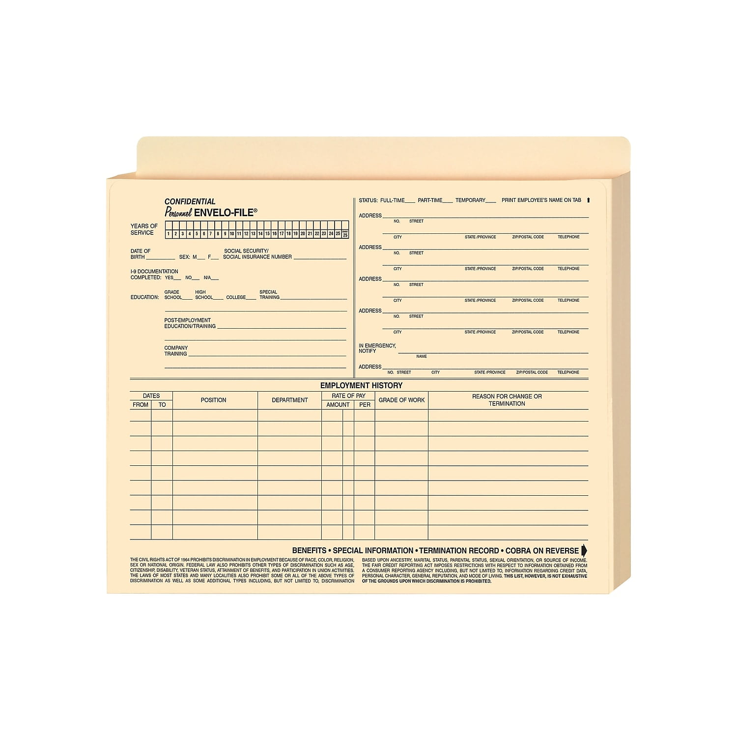 ComplyRight Expandable Confidential Personnel Envelo-File (A0720 ...