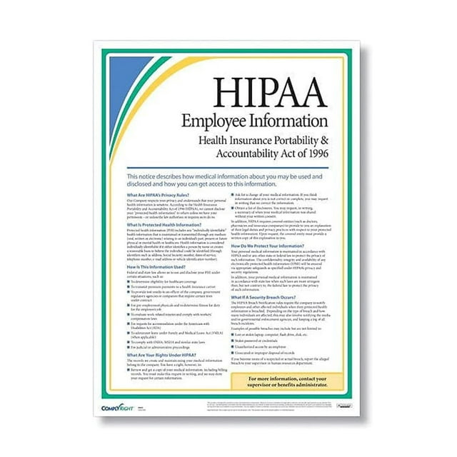 ComplyRight HIPAA Employee Information Poster (AR0953) - Walmart.com