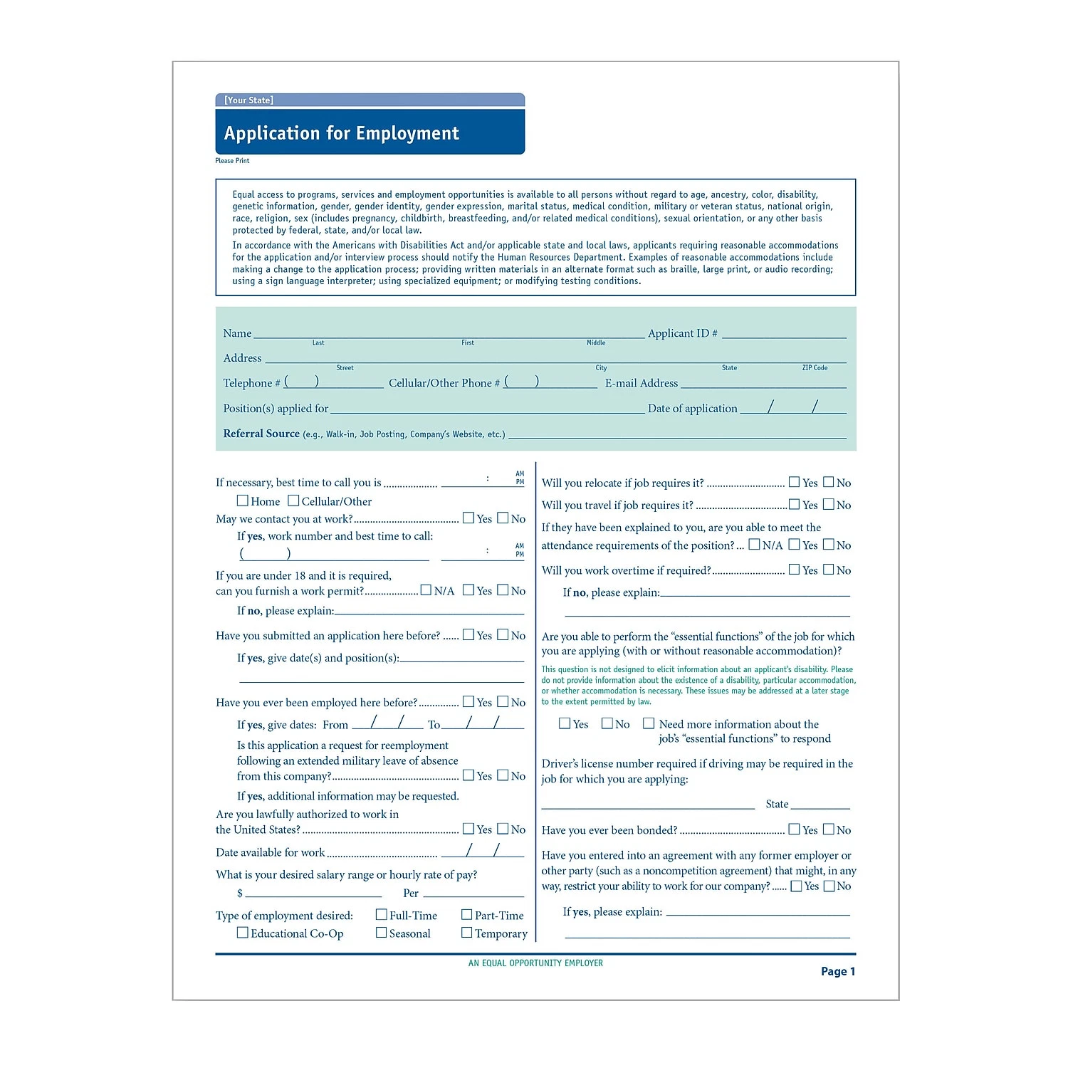 ComplyRight Massachusetts Job Application Pack of 50 (A2179MA ...