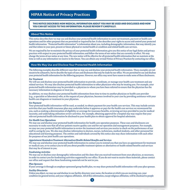 ComplyRight Notice of Privacy Practice 100/Pack (A1349) - Walmart.com