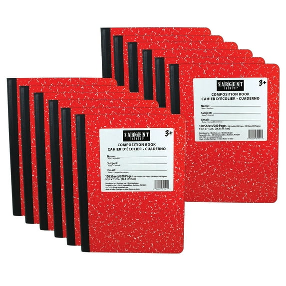 Composition Book, 100 Sheets, Red, Pack of 12 - Walmart.com
