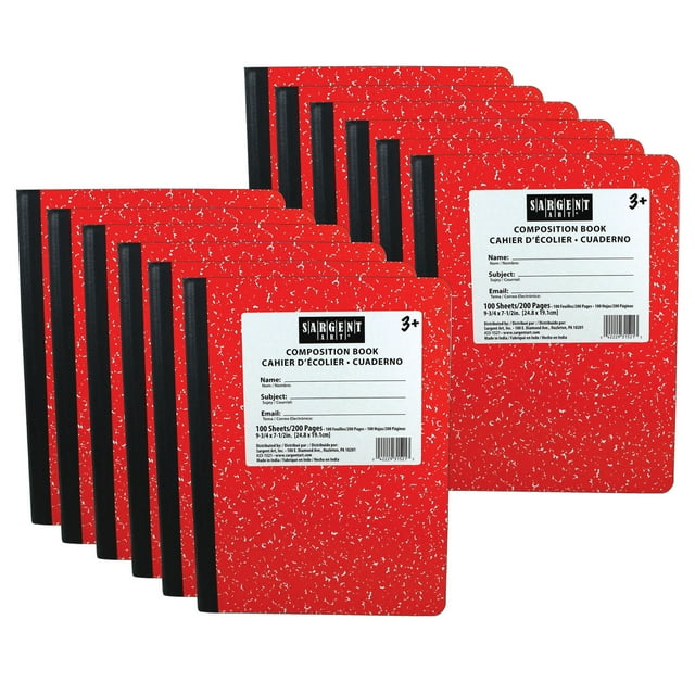 Composition Book, 100 Sheets, Red, Pack of 12 - Walmart.com