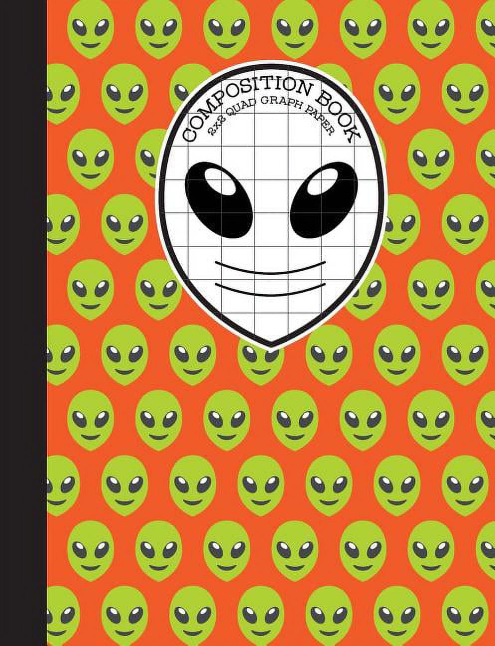 Composition Book 2x2 Quad Graph Paper: Orange and Green Emoji Alien ...