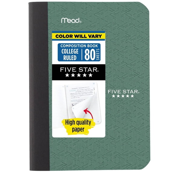 Composition Book Assorted Colors: Five Star Lined Paper, 80 Pages, Hard ...
