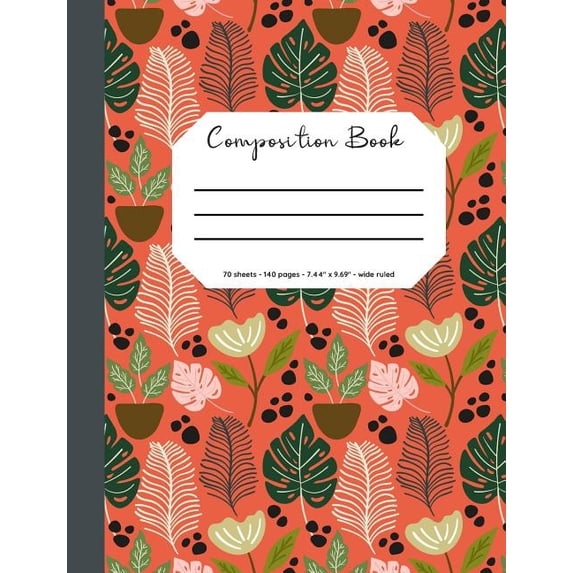Composition Book: Flower/Botanical Cover, 70 Sheets, 140 Pages, Perfect ...