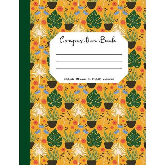 Composition Book: Flower/Botanical Cover, 70 Sheets, 140 Pages, Perfect ...