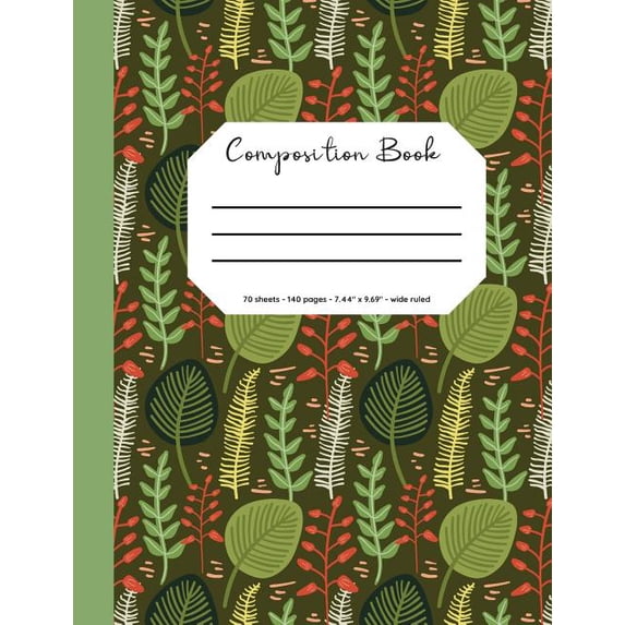 Composition Book: Flower/Botanical Cover, 70 Sheets, 140 Pages, Perfect ...