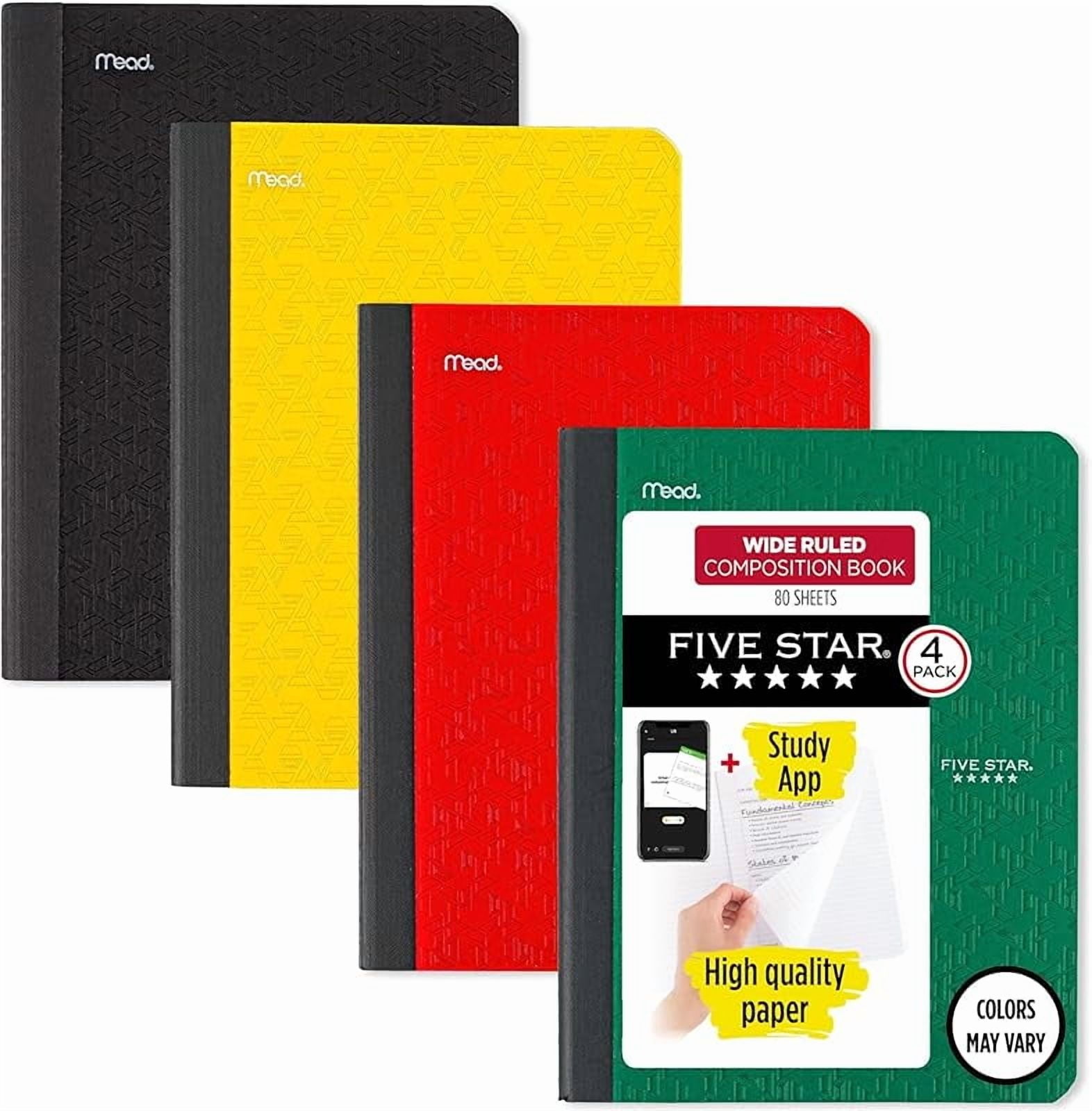 Composition Book + Study App, 4 Pack, Wide Ruled Paper, 7-1/2" x 9-3/4 ...