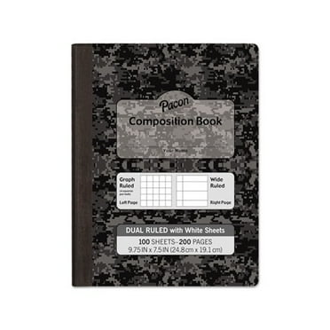 Dual Ruled Composition Book, Dark Gray, 1/4" Grid & 3/8" Wide Ruled, 9 ...