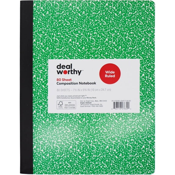 Composition Book Wide Ruled Green - Walmart.com