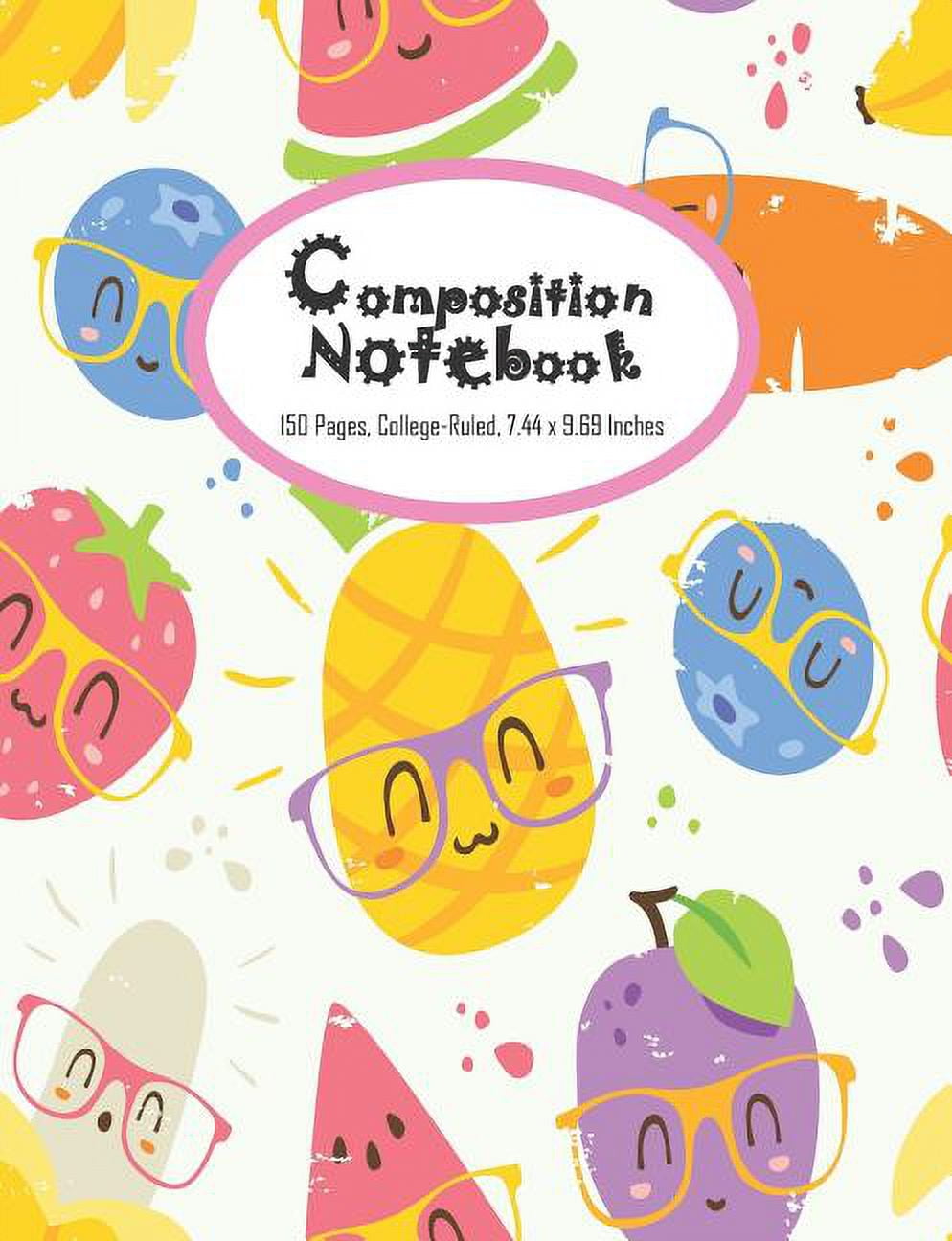 Composition Notebook: Cute & Nerdy Cartoon Fruit, College Ruled Paper ...