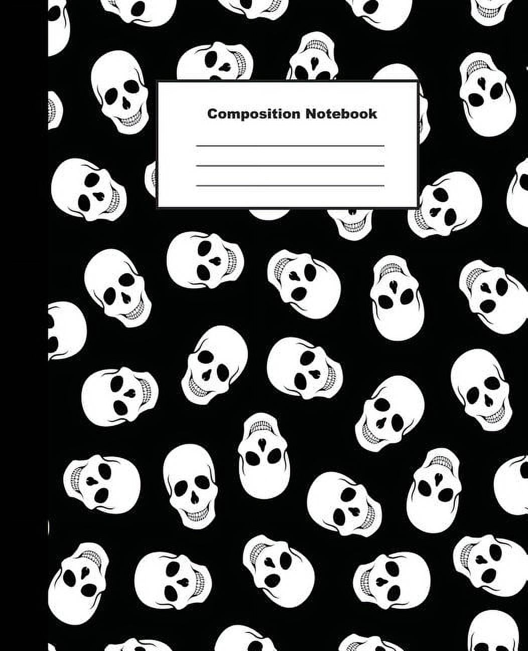 Composition Notebook: Seamless Pattern White Skulls on Black Background ...