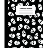 Composition Notebook: Seamless Pattern White Skulls on Black Background ...