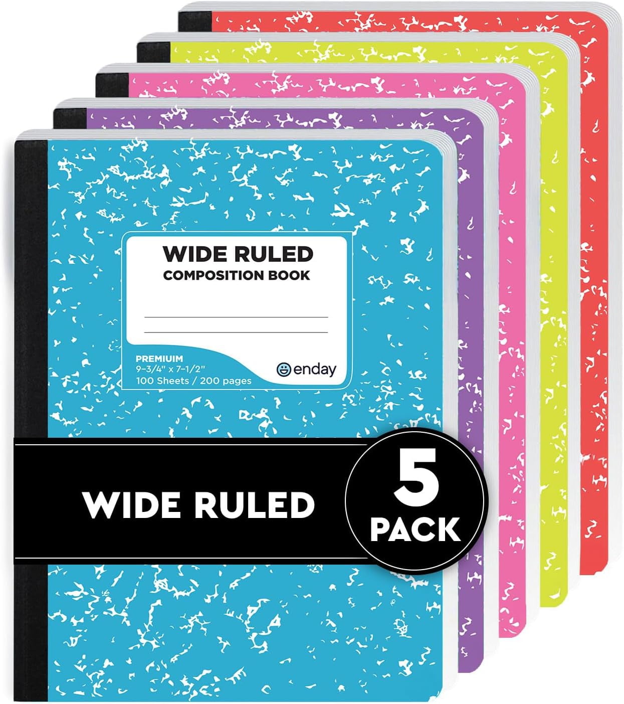 Composition Notebook Wide Ruled (5 Pack, Assorted Colors) Hard Cover ...